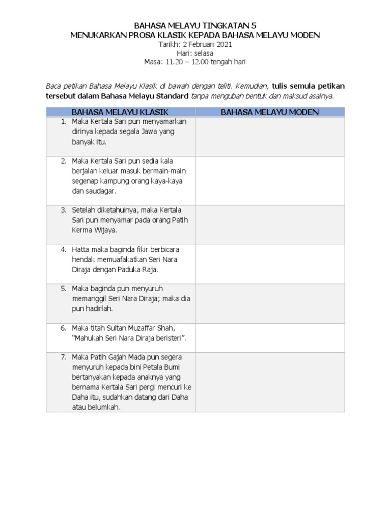 Latihan Prosa Klasik - Moden | PDF
