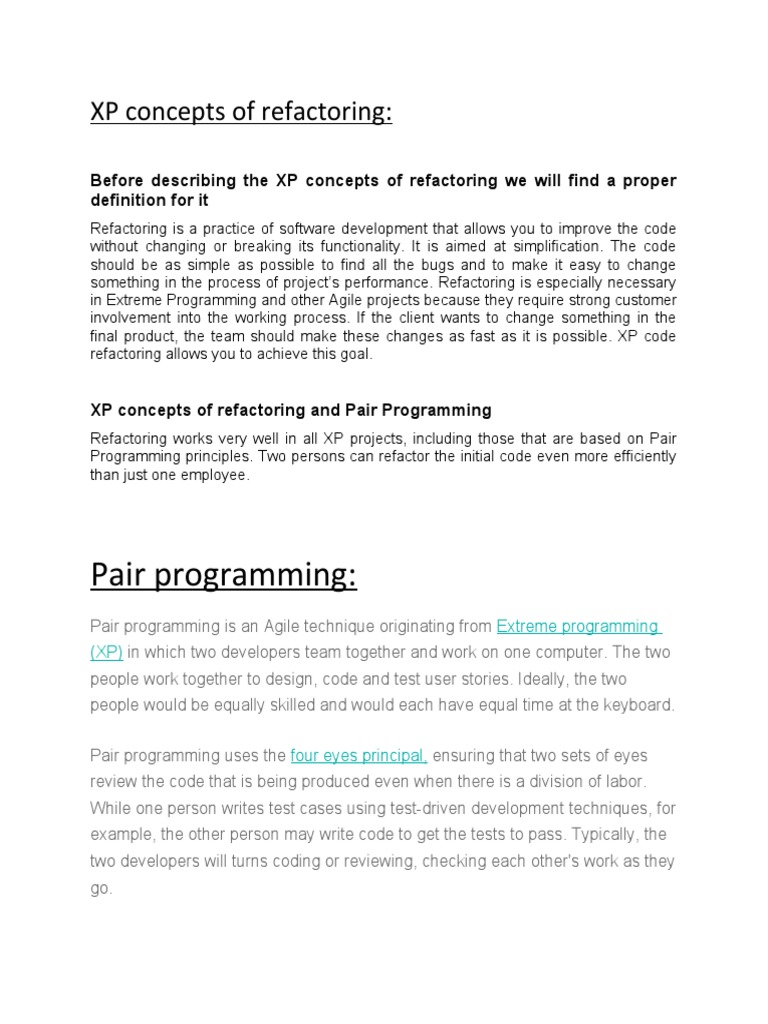 Pair Programming:: XP Concepts of Refactoring | PDF | Technology ...
