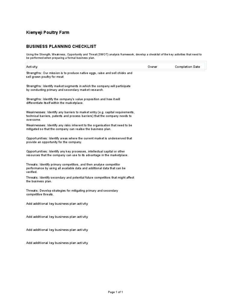 Kienyeji Poultry Business Plan Checklist1 | PDF