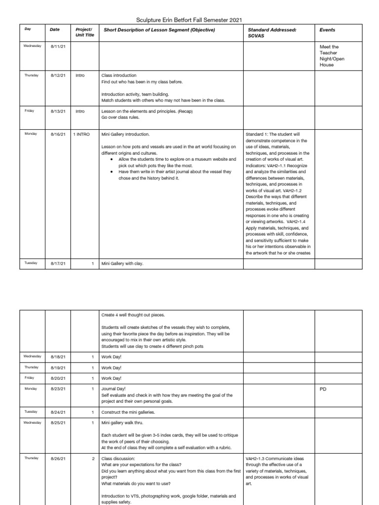 Sculpture Semester Lessons 1 | PDF | Human Nature | Teachers