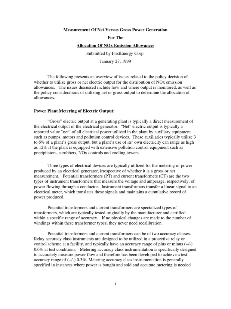 Measurement of Net Versus Gross Power Generation | PDF | Electric Power ...