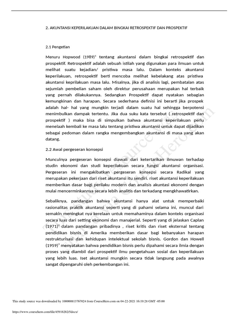 This Study Resource Was: 2. Akuntansi Keperilakuan Dalam Bingkai Retrospektif Dan Prospektif | PDF