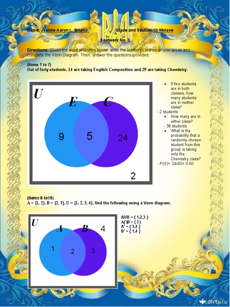 Complete The Venn Diagram. Then, Answer The Questions Provided | PDF