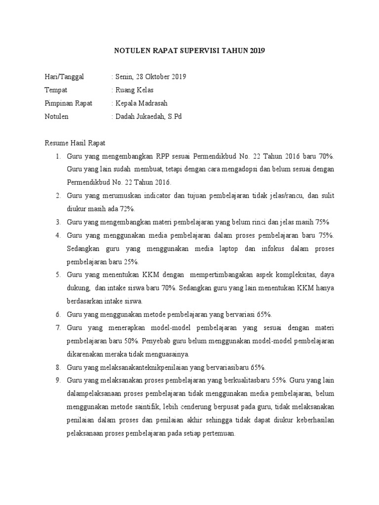 A - 3 - 2 Notulen Rapat Supervisi Tahun 2019 | PDF | Karier & Perkembangan