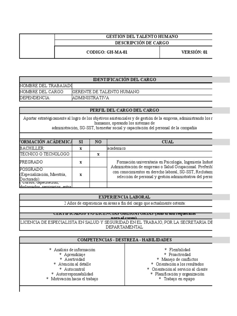 Formato de Cargo | PDF | Gestión de recursos humanos | Economias