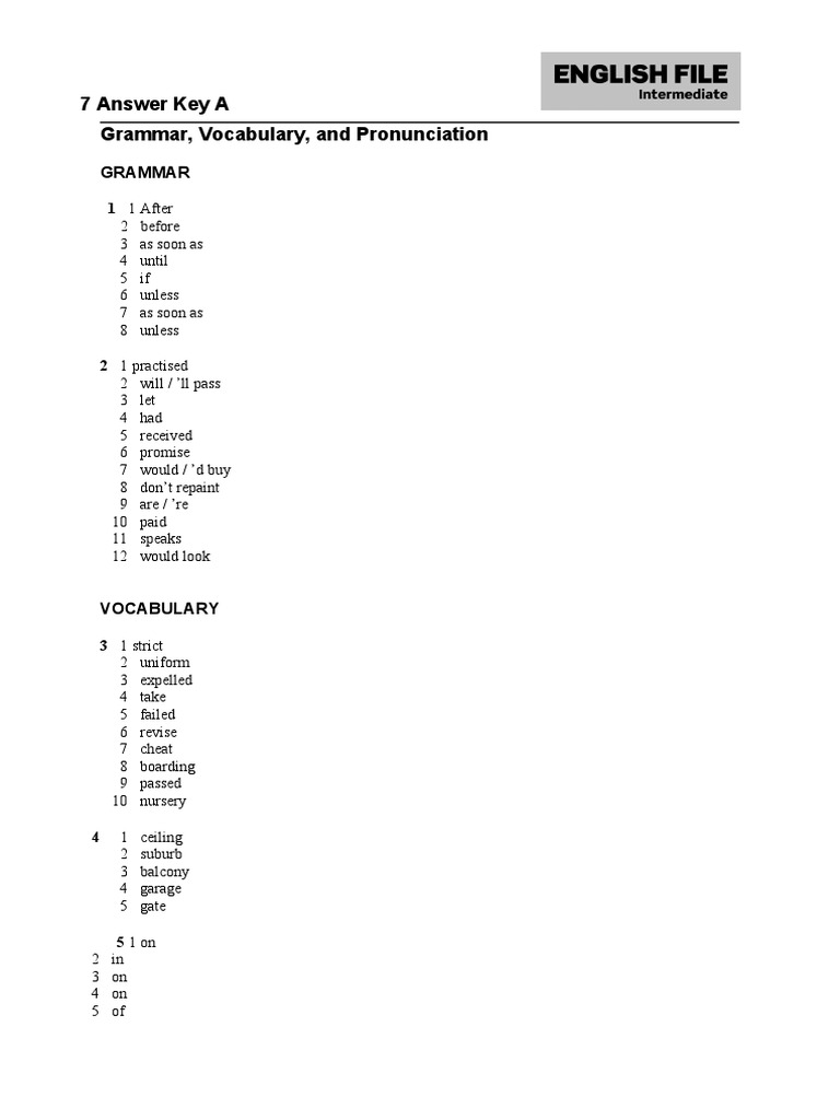 7 Answer Key A Grammar, Vocabulary, and Pronunciation | PDF | Speech ...