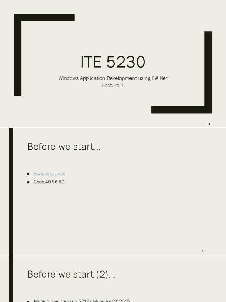 Lecture01 - ITE 5230 | PDF | Class (Computer Programming) | Microsoft Visual Studio