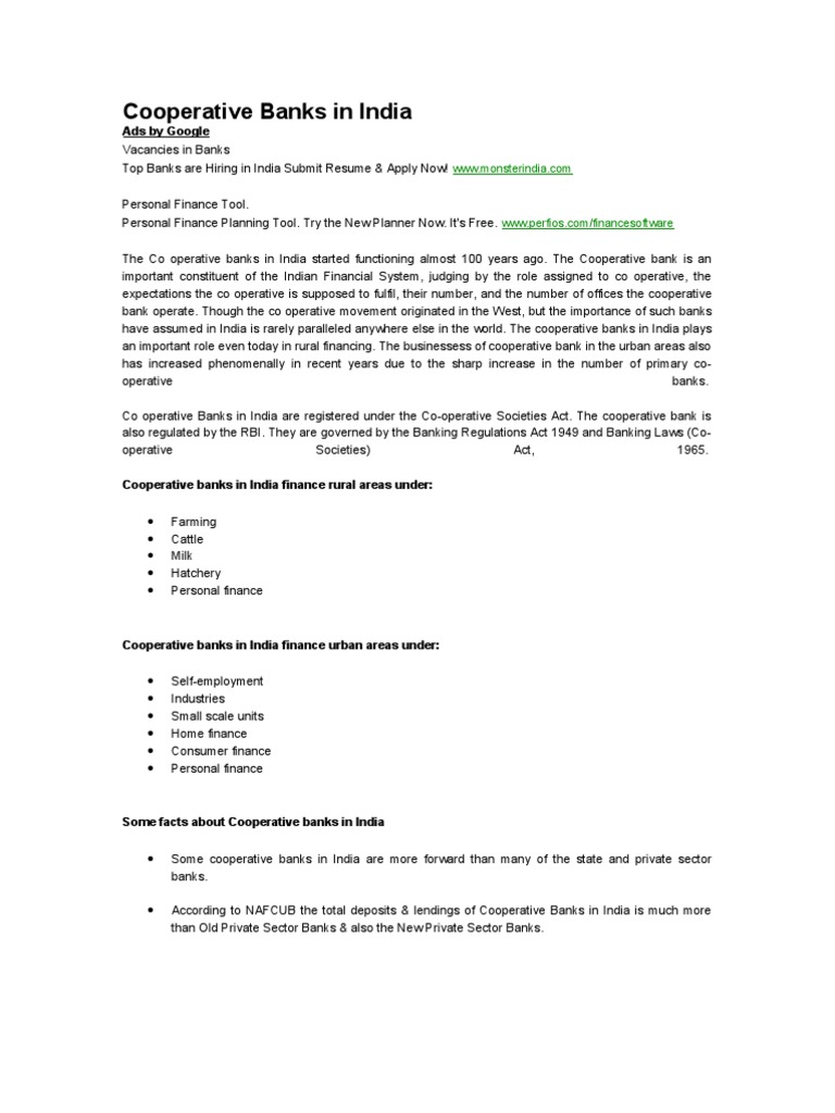Overview of Cooperative Banks in India | PDF | Finance & Money Management
