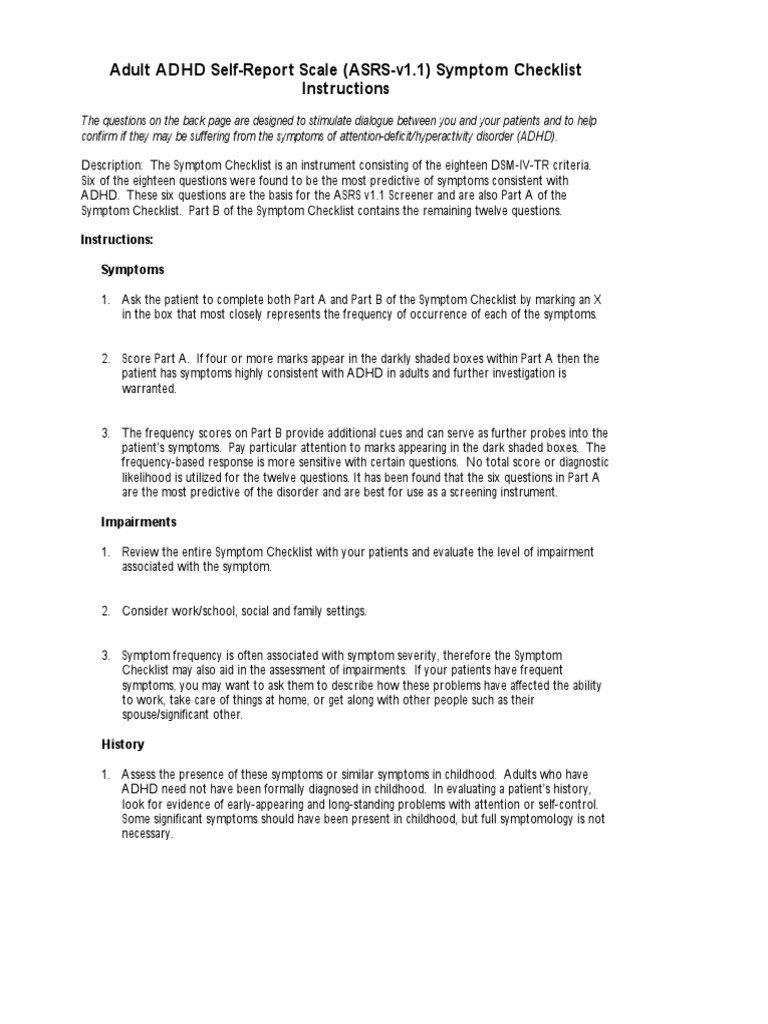 Adhd Adult Screening Assessment | PDF | Attention Deficit Hyperactivity ...