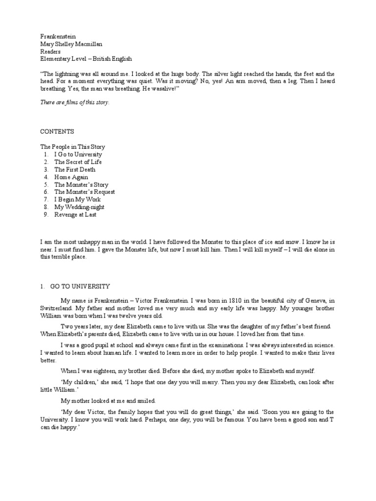 Reading Comprehension Frankstein | PDF | Frankenstein