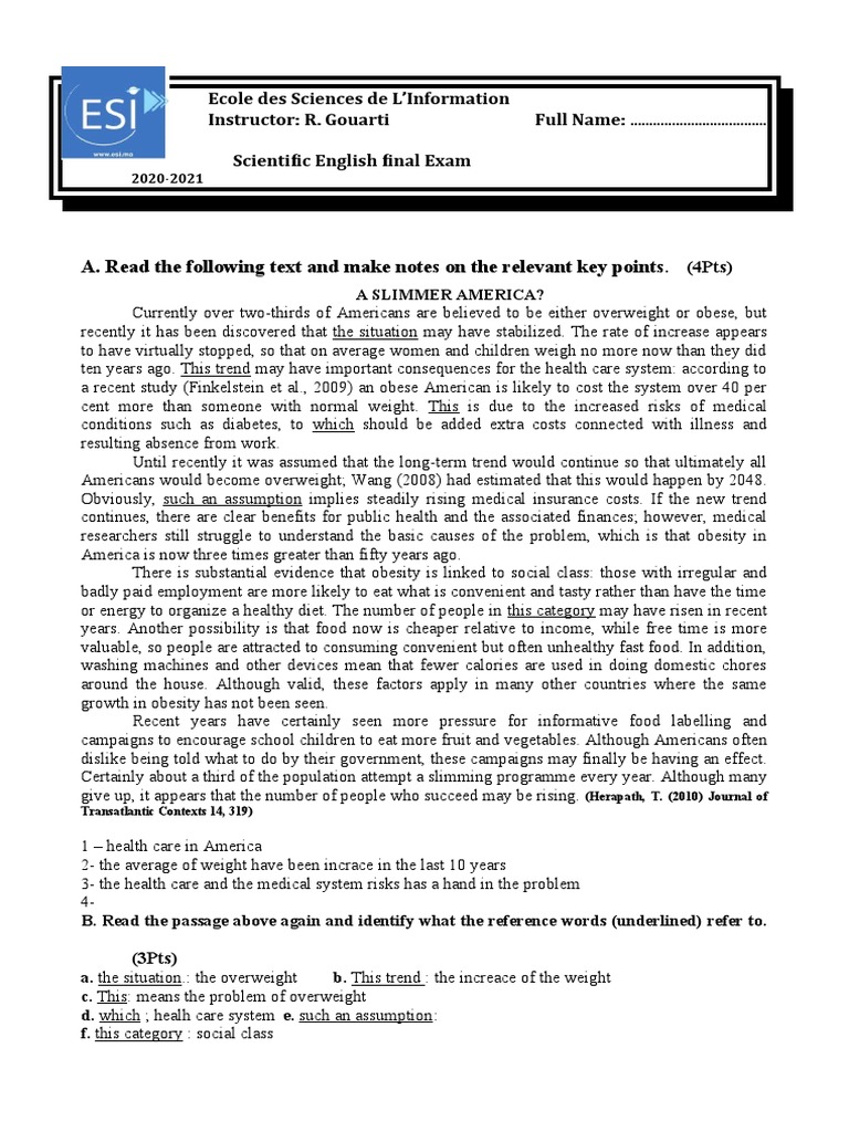 A. Read The Following Text and Make Notes On The Relevant Key Points ...