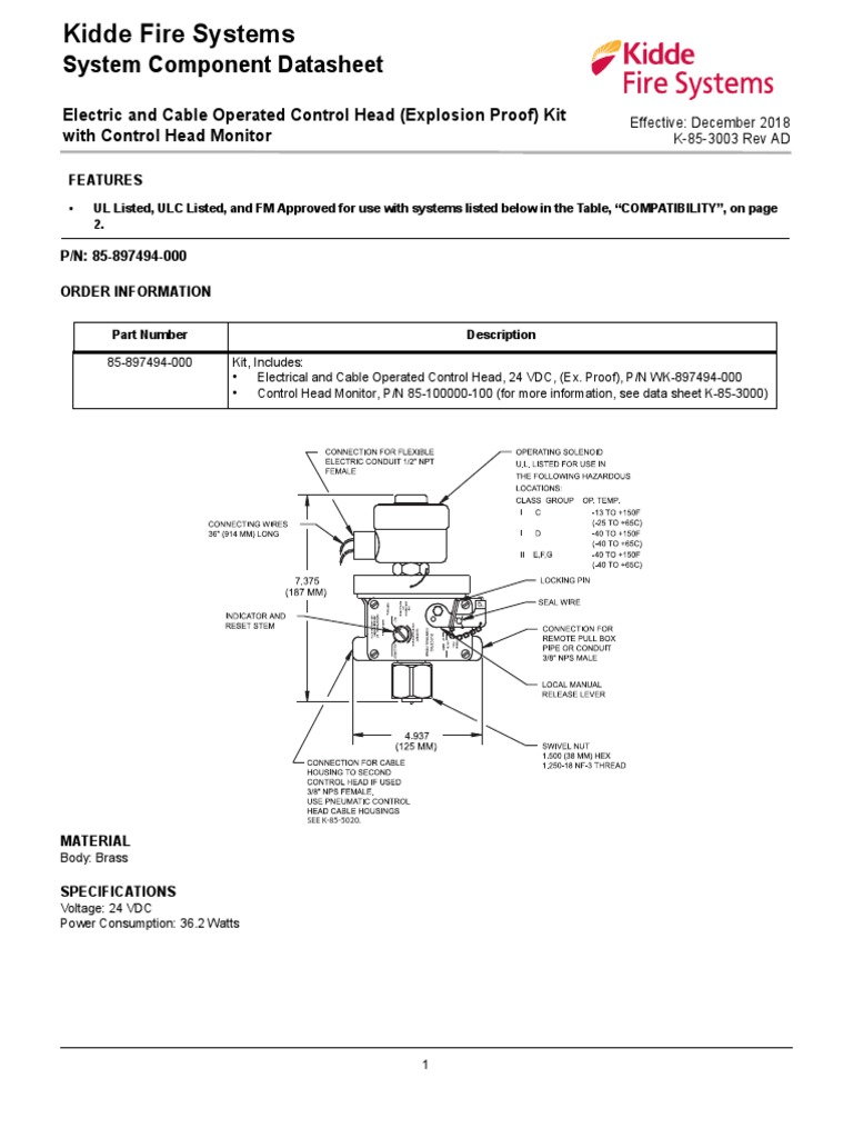 System Component Datasheet: Electric and Cable Operated Control Head ...