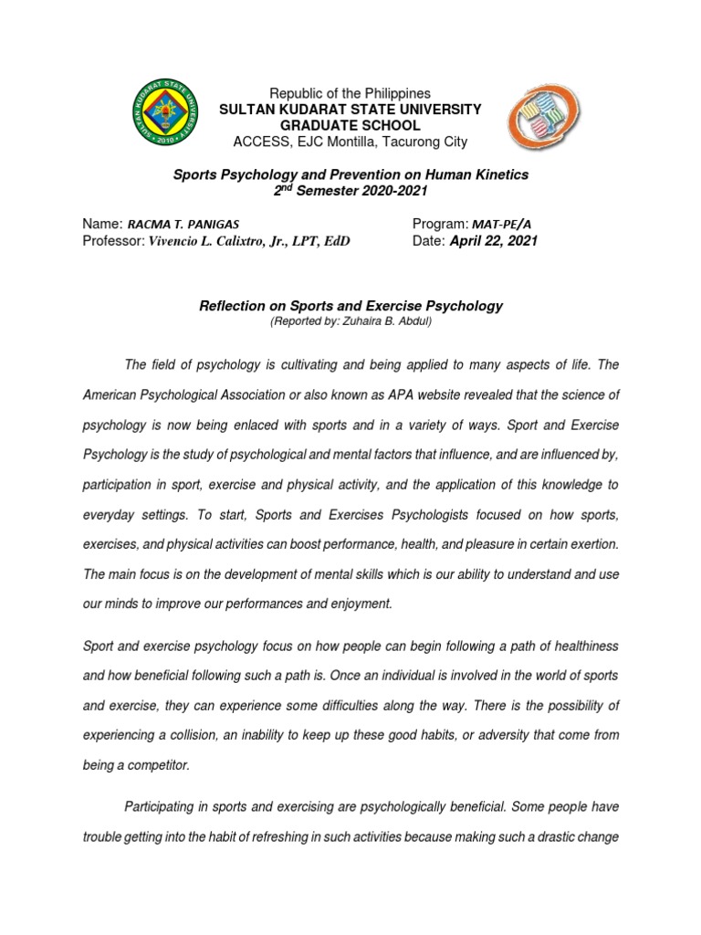 Sports Psychology Reflection in the Philippines | PDF | Psychology ...