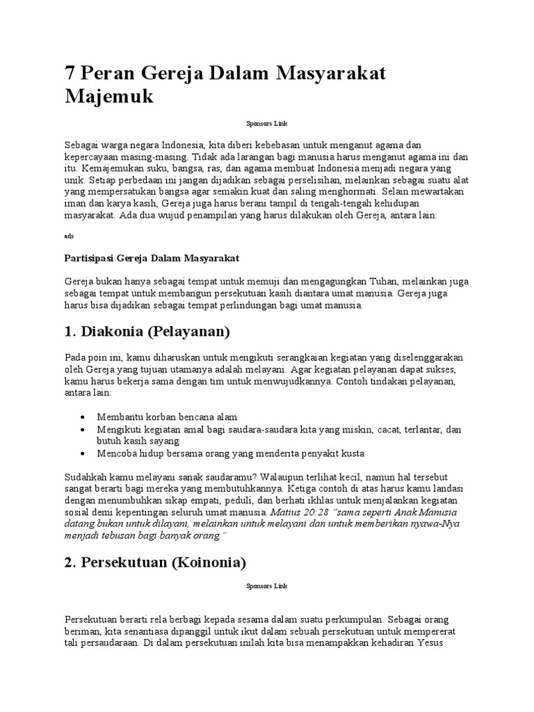 Peran Gereja dalam Masyarakat Majemuk | PDF