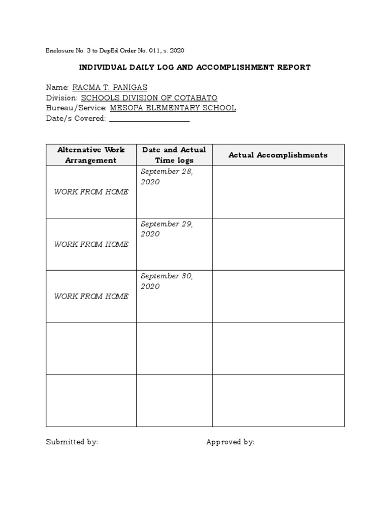 Individual Daily Log and Accomplishment Report | PDF