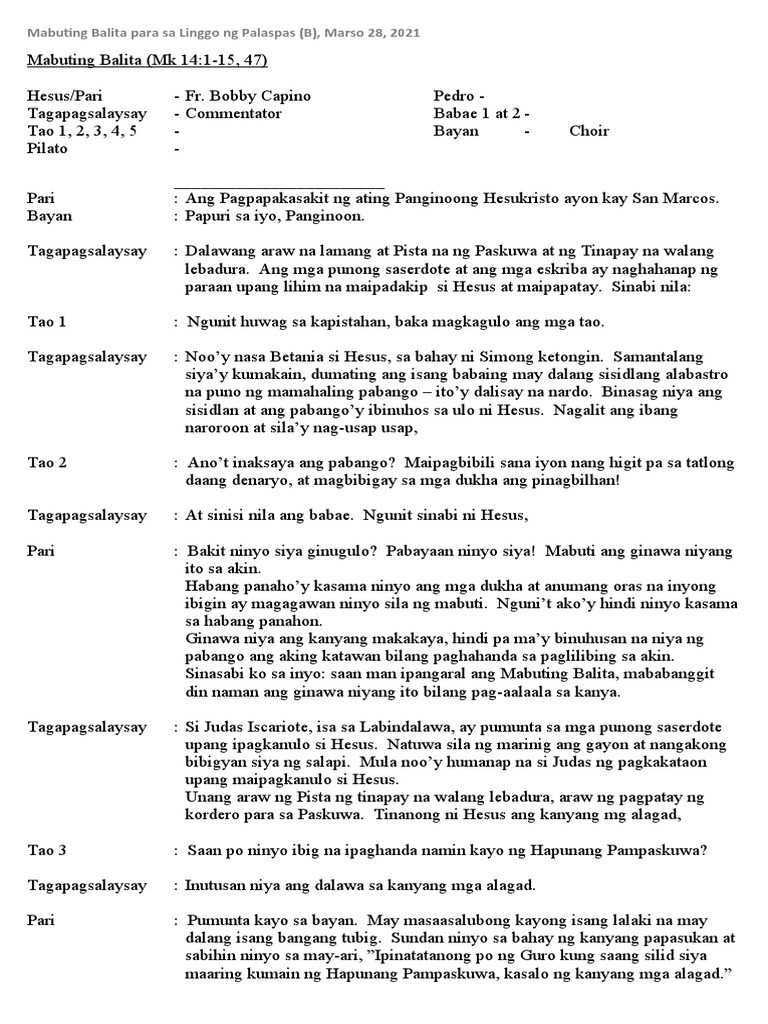 Linggo NG Palaspas Ebanghelyo Taon B | PDF