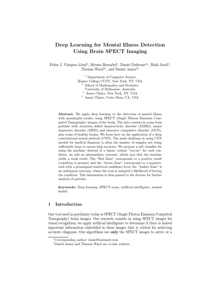 2020 Deep Learning For Mental Illness Detection Using Brain SPECT ...