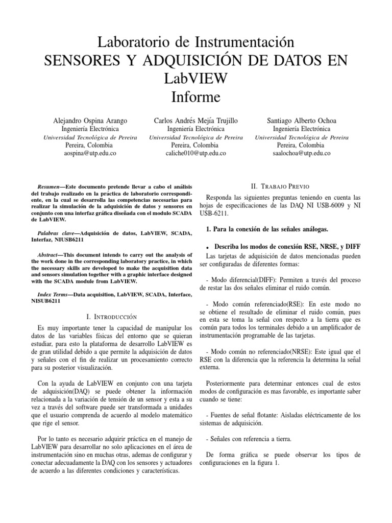 Informe Labview DAQ | PDF | Adquisición de datos | Electrónica