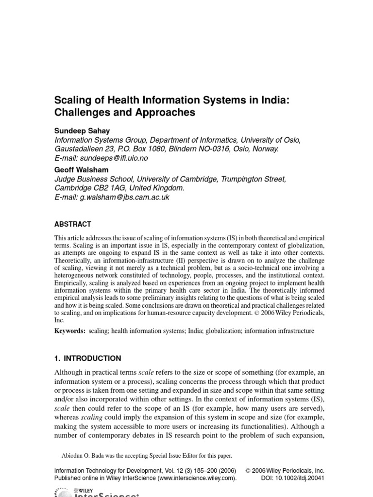Scaling of Health Information Systems in India: Challenges and ...