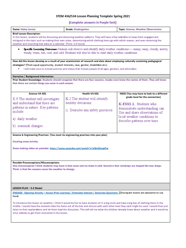 5e Lesson Planning Template Spring 2021 | PDF | Learning | Behavior ...