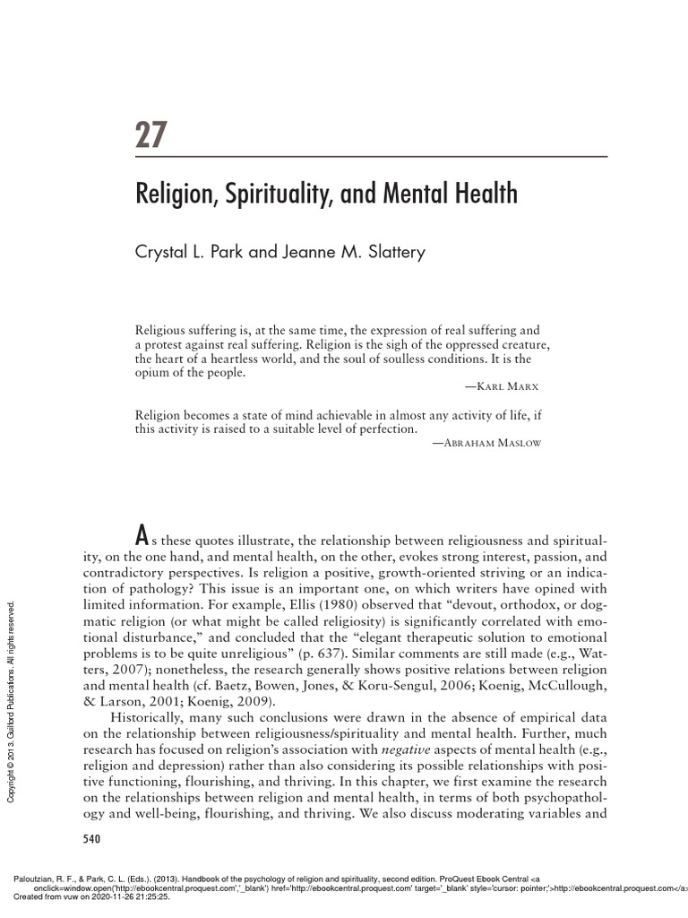 Handbook of The Psychology of Religion and Spiritu... - (V. The ...