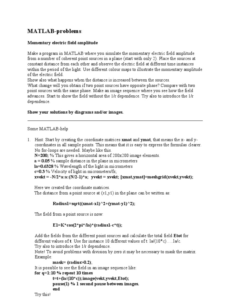 MATLAB Programs | PDF | Wavelength | Diffraction