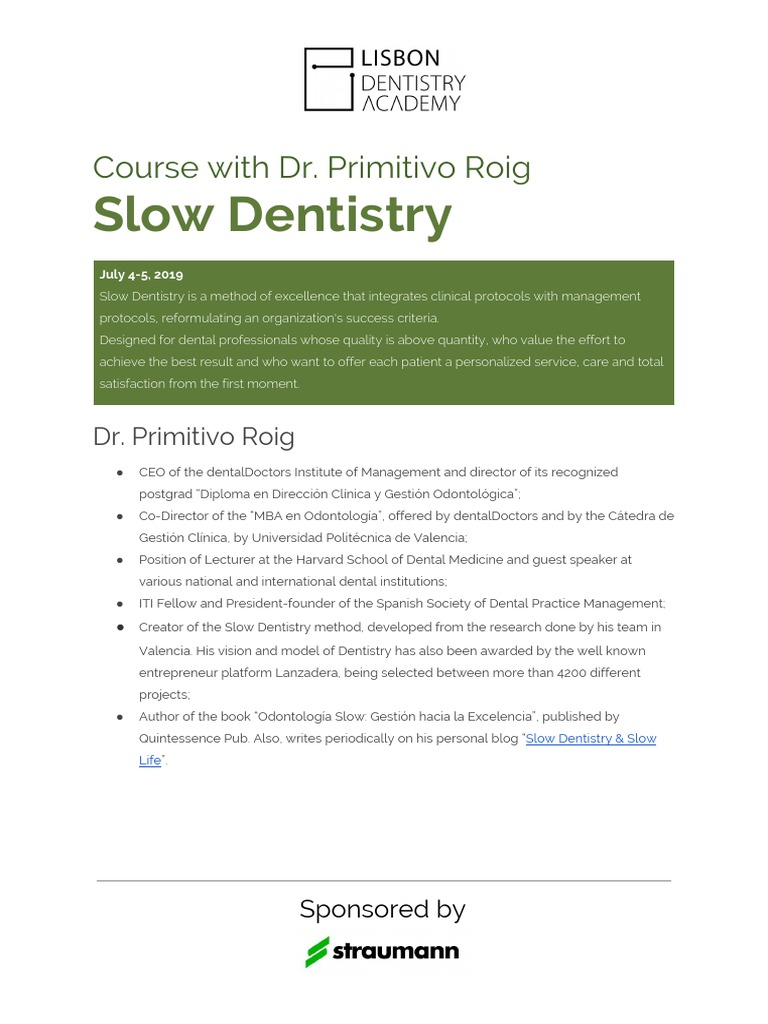 Slow Dentistry: Course With Dr. Primitivo Roig | Download Free PDF ...