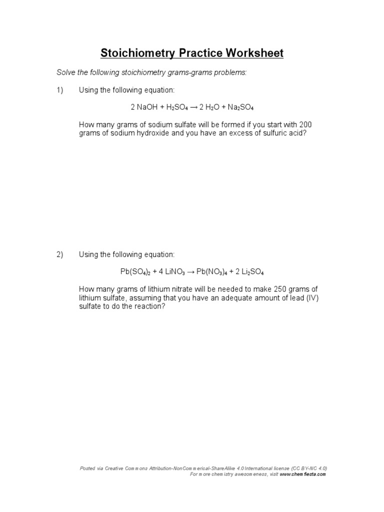 Stoichiometry Grams-Grams Practice Worksheet | PDF | Home & Garden ...