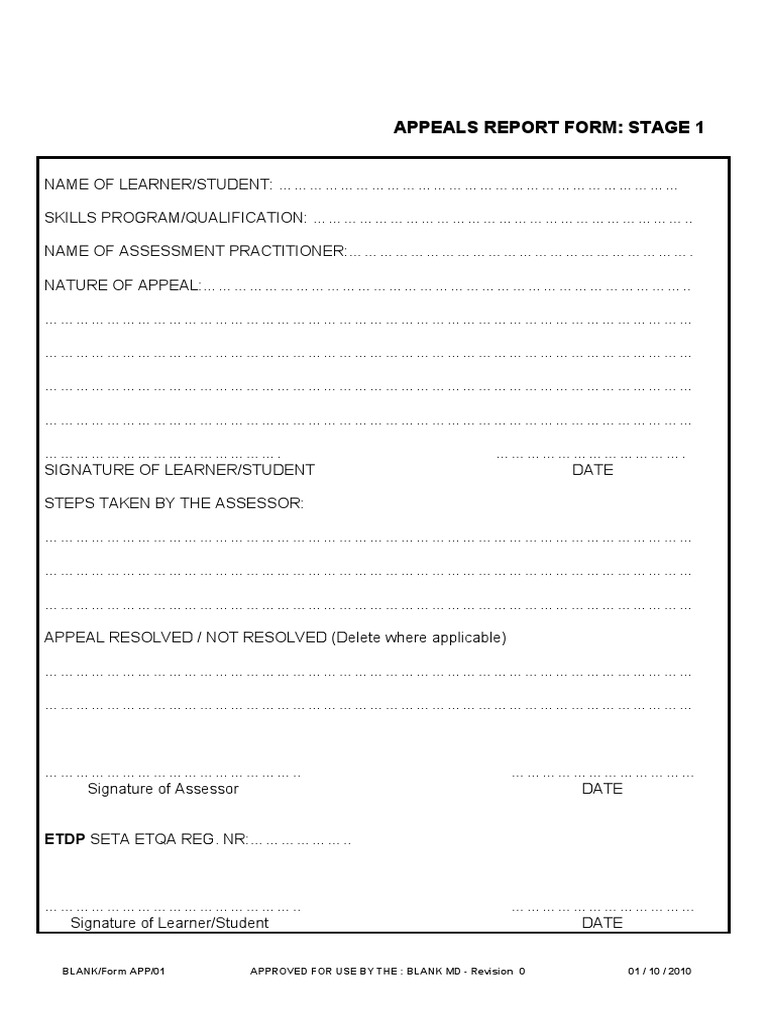 Stage 1 Appeal Report Form | PDF