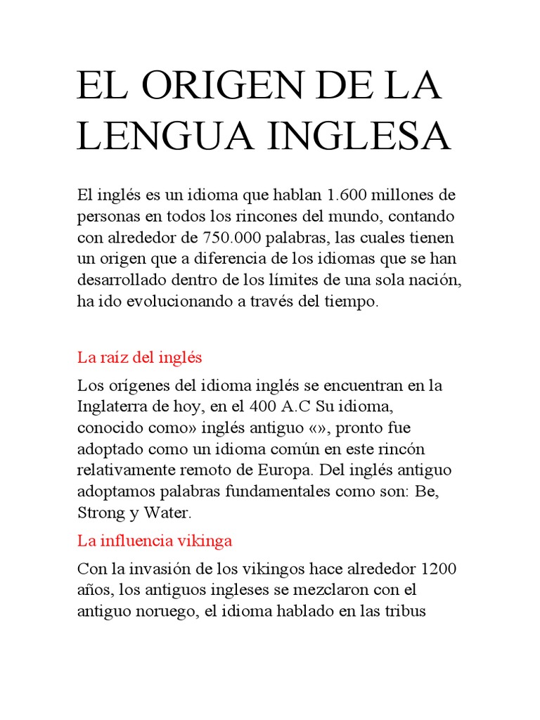 Origen y evolución de la lengua inglesa | PDF | Viajes y turismo