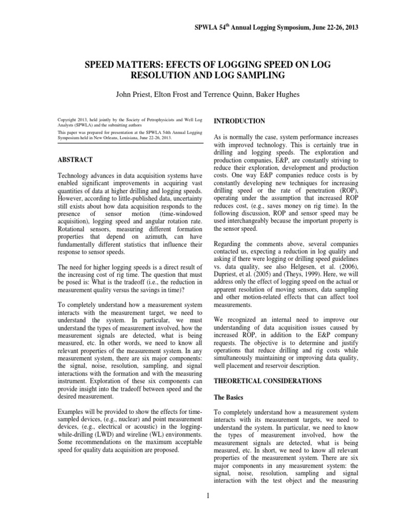 Speed Matters: Efects of Logging Speed On Log Resolution and Log ...