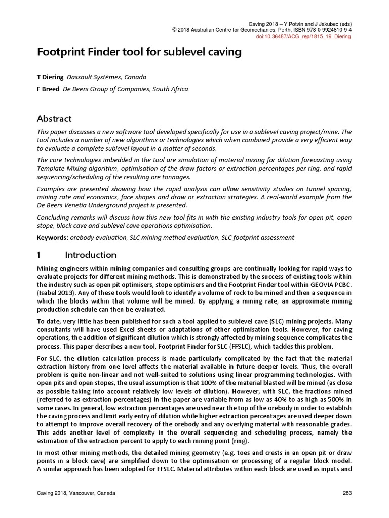 Footprint Finder Tool For Sublevel Caving | PDF | Mining | Mathematical ...