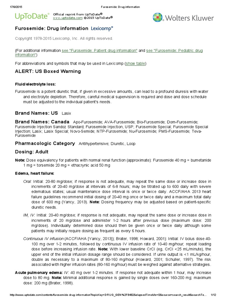 Furosemide - Drug Information | PDF | Medical Treatments | Drugs