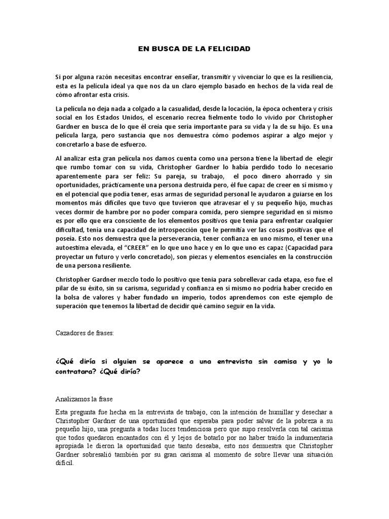 Resiliencia en "En busca de la felicidad" | PDF | Felicidad | Science