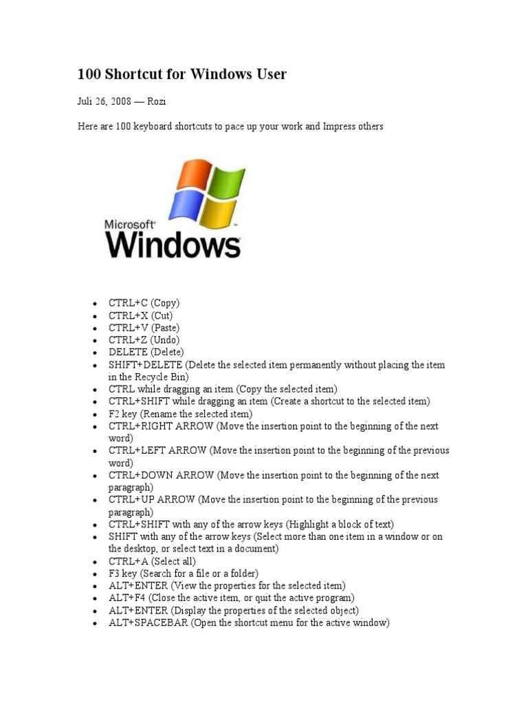 Windows Keyboard Shortcuts Guide | PDF | Microsoft Windows | Computer ...