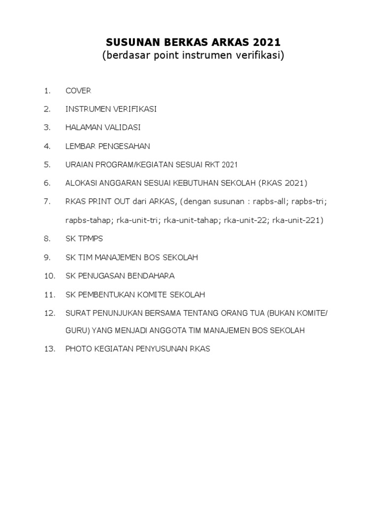 Susunan Berkas Arkas-2021 | PDF