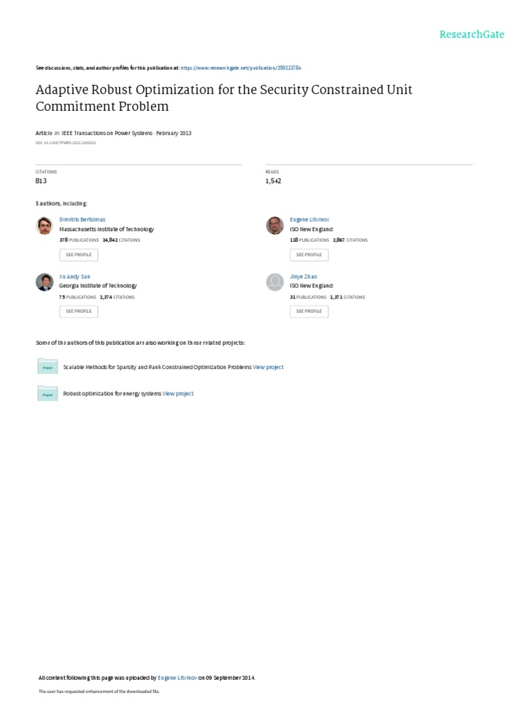 Adaptive Robust Optimization For The Security Constrained Unit Commitment Problem Pdf