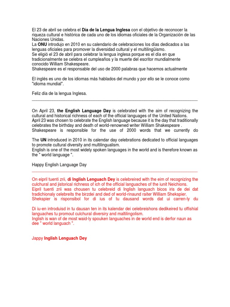 Happy English Language Day | PDF