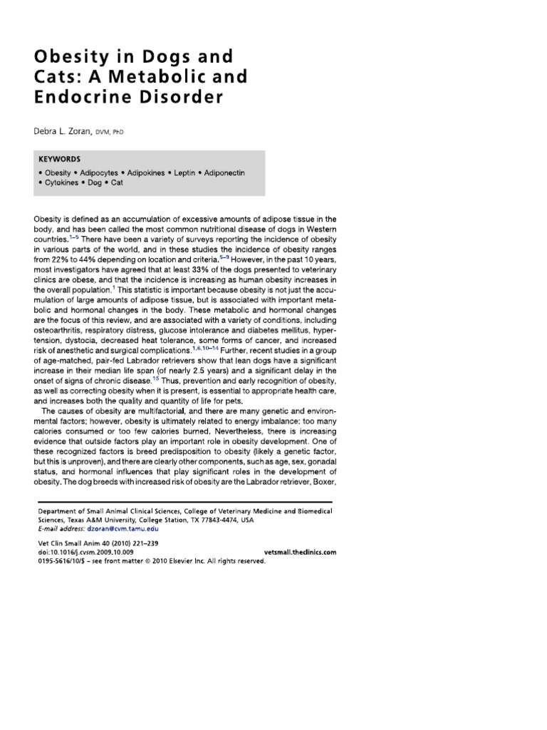 Obesity in Dogs and Cats A Metabolic and Endocrine Disorden | PDF