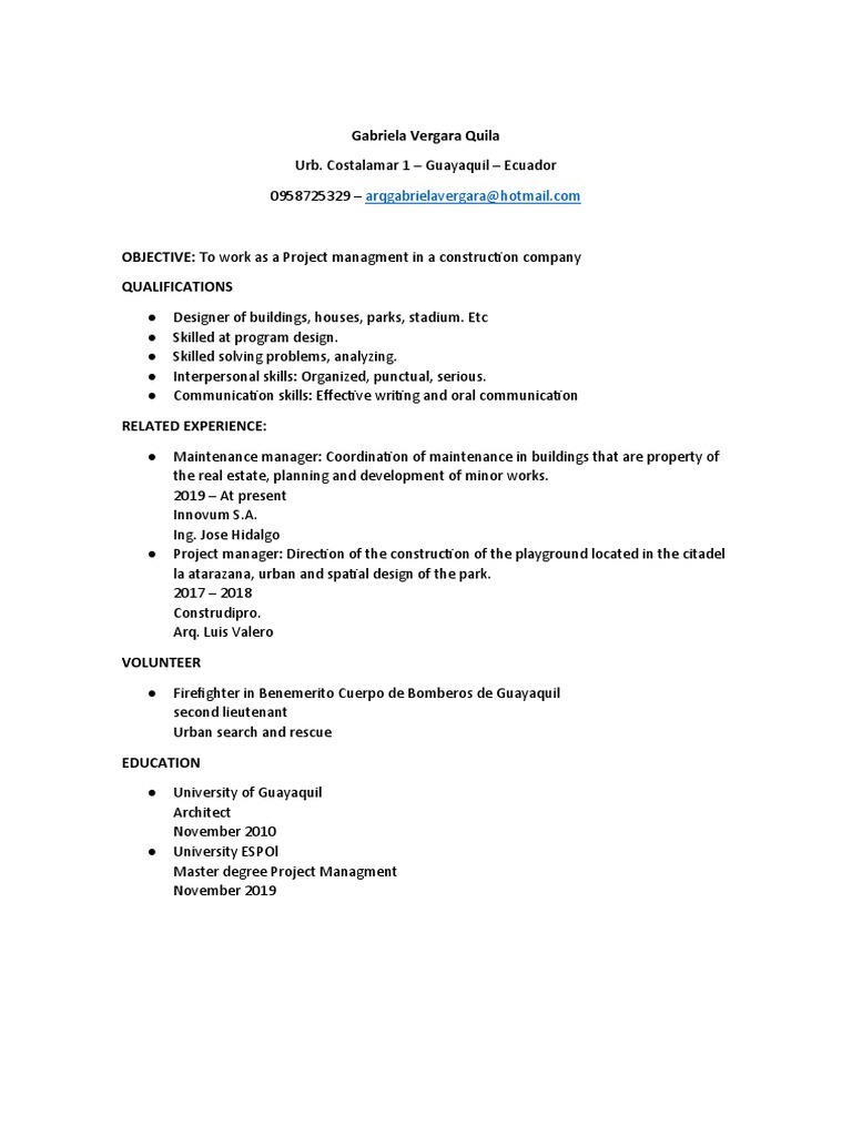 Project Management Resume - Gabriela Vergara | PDF | Art