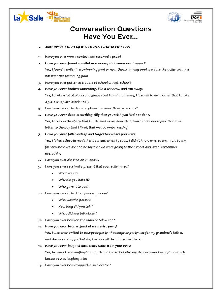 Conversation Questions - Have You Ever | PDF