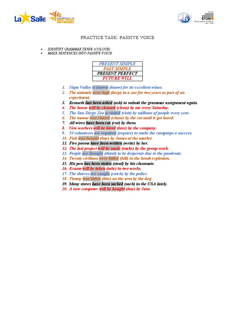 Passive Voice - Practice Task | PDF