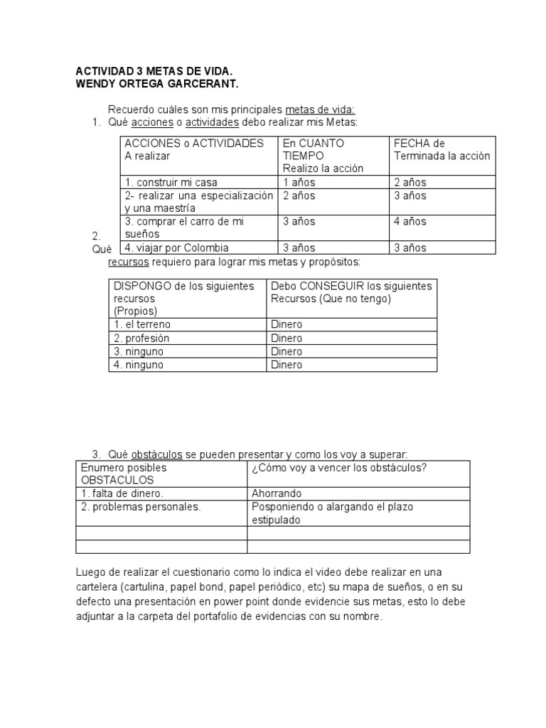 Actividad 3 Metas de Vida | PDF