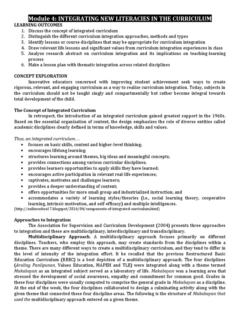 Module 4: Integrating New Literacies in The Curriculum: Learning ...