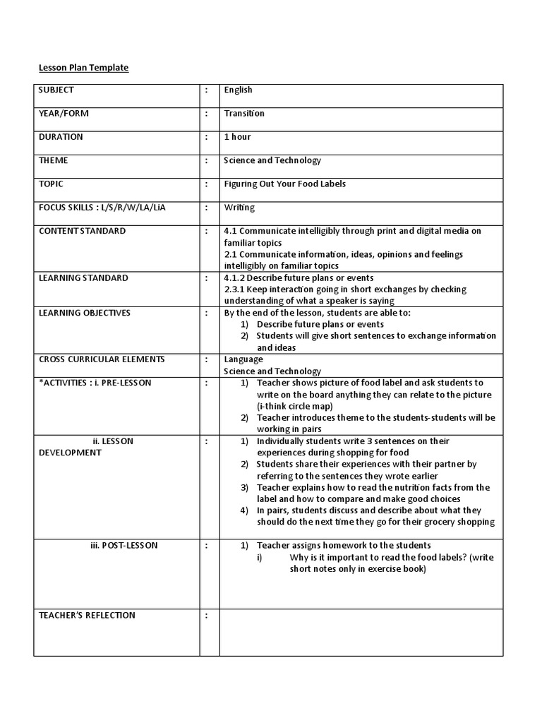 Lesson Plan For Transition Class | PDF | Lesson Plan | Pedagogy