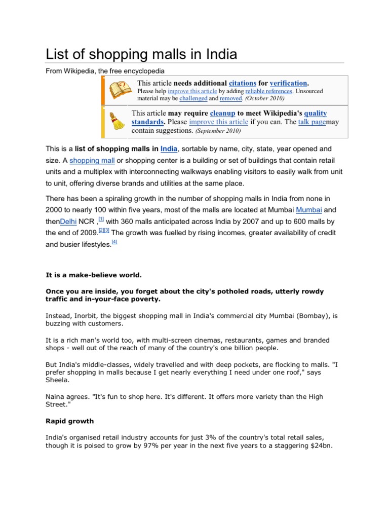 List of Shopping Malls in India | PDF | Online Shopping | Retail