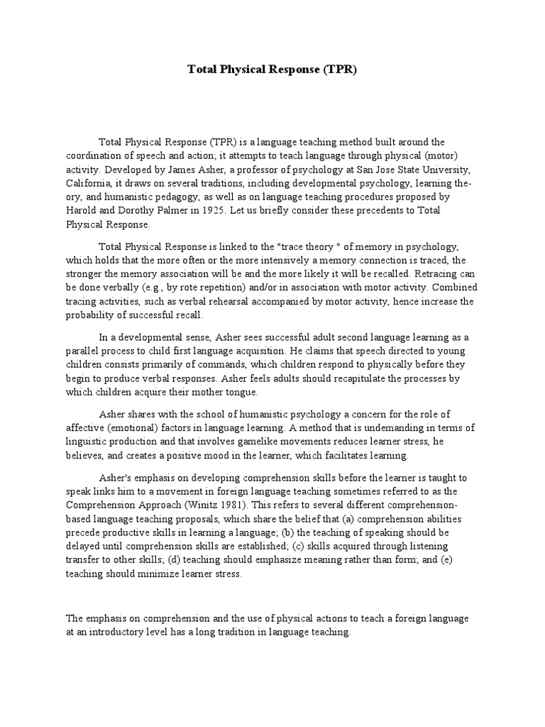Total Physical Response | PDF | Language Acquisition | Second Language
