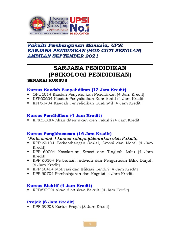 Sarjana Pendidikan Jenis Program dan Senarai Kursus | PDF