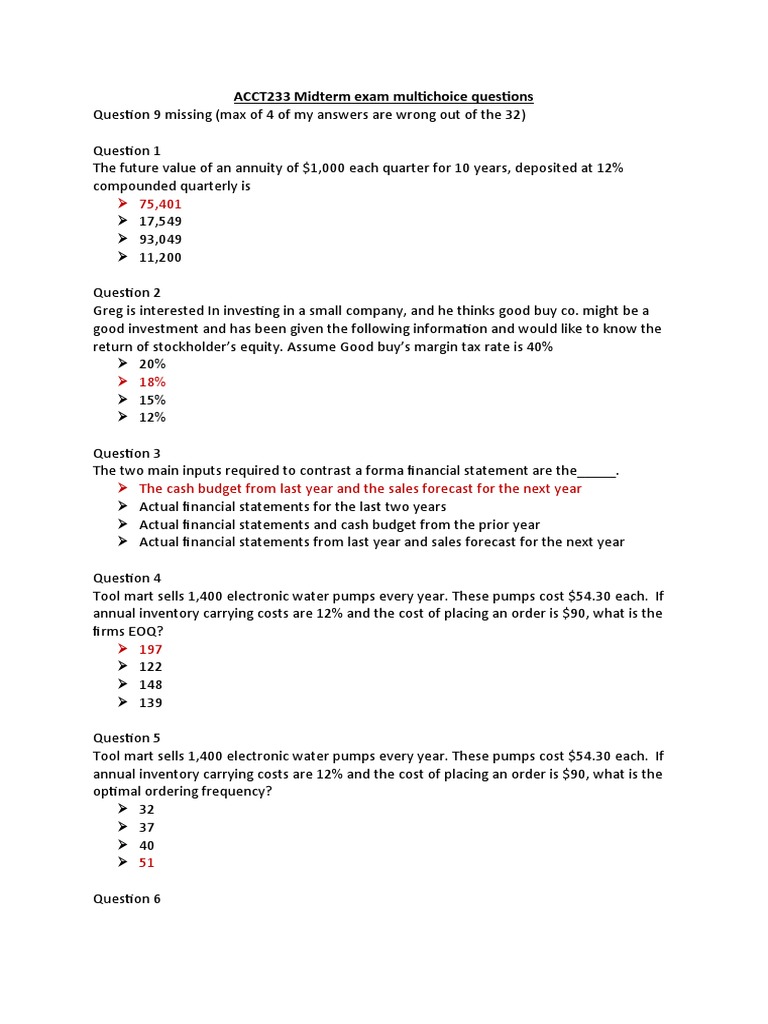 ACCT233 Midterm Exam Multichoice Questions | PDF | Line Of Credit | Credit