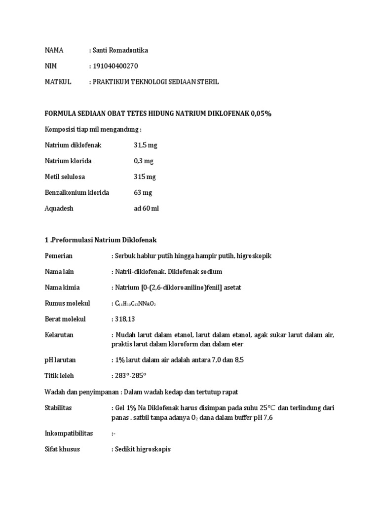 Formulasi Tetes Hidung Natrium Diklofenak | PDF